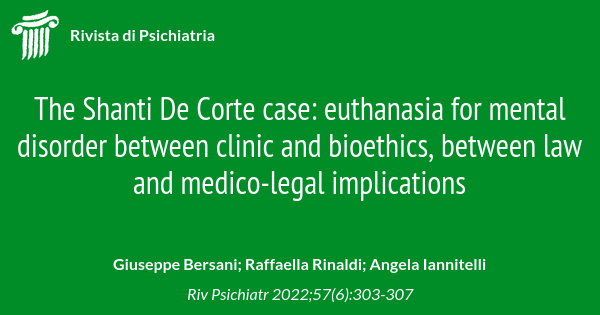 The Shanti De Corte case: euthanasia for mental disorder between clinic ...